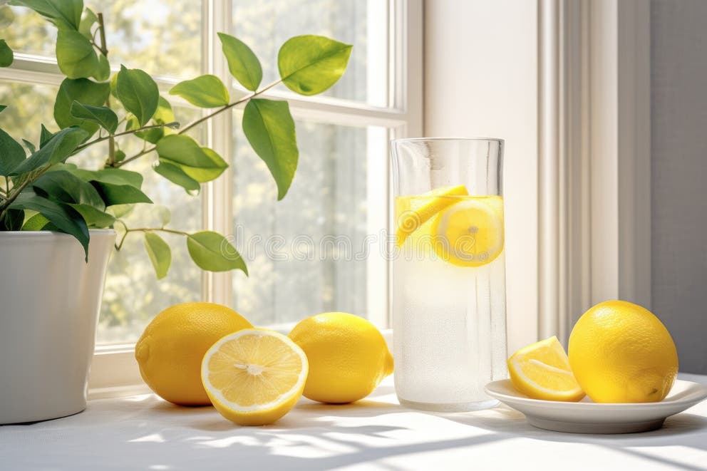 Lemonade with Yellow Lemons on White Light Kitchen with Window Stock ...