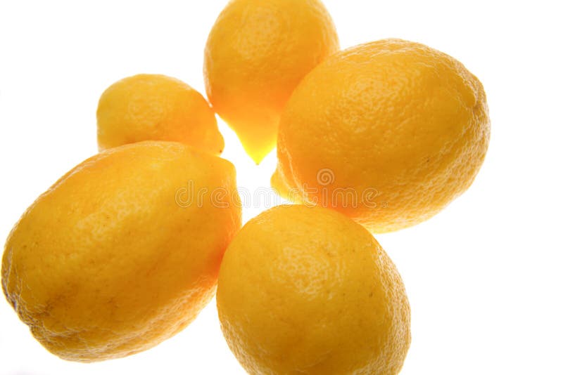 Five Yellow Lemons On A White Background Stock Photo - Image of objects ...
