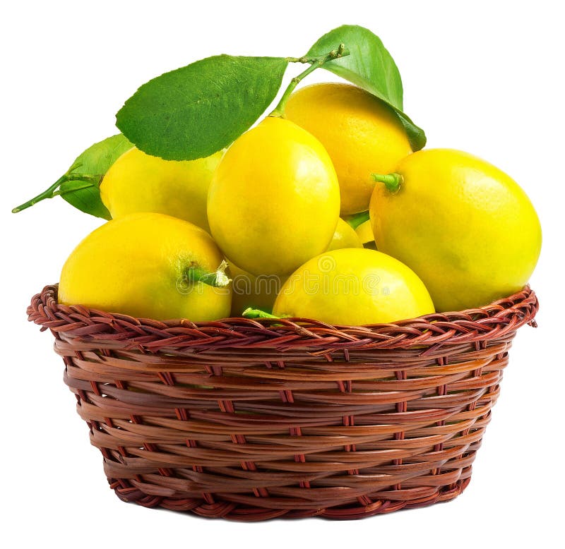 Lemons in Basket Isolated on White Stock Image - Image of diet ...