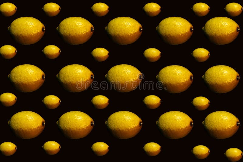 Lemons on Black Background, Succession of Lemons of Different Sizes ...