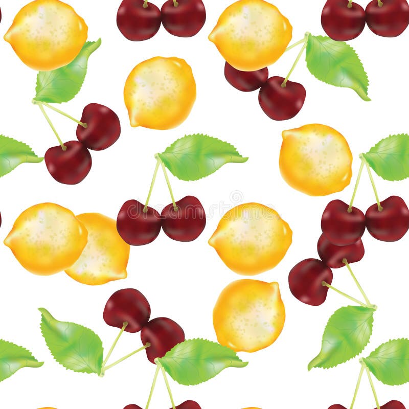 Lemons and Cherrys Seamless Pattern Stock Vector - Illustration of ...
