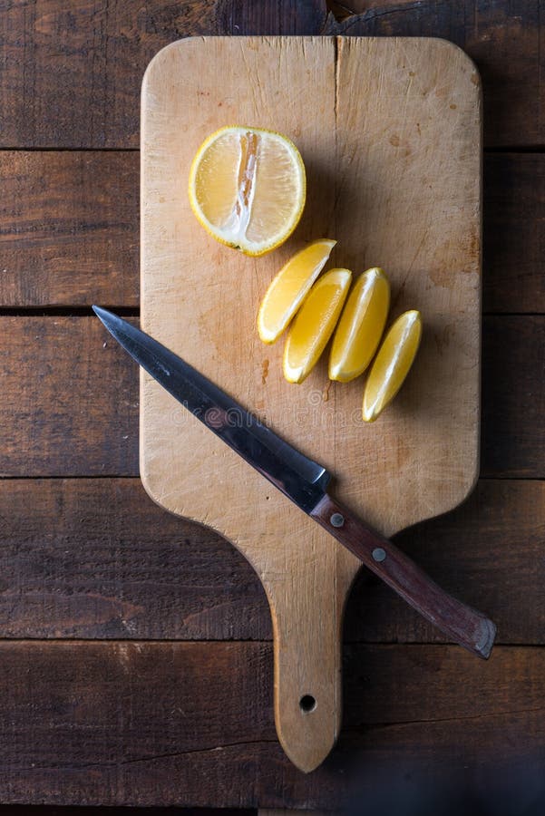 Lemons Cut on a Cutting Board Stock Image - Image of block, butcher ...