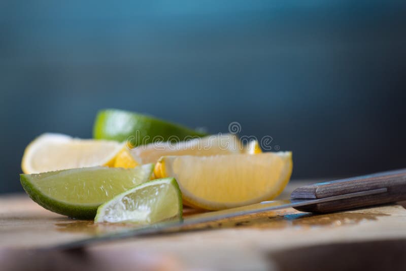 Lemons Cut on a Cutting Board Stock Photo - Image of copy, butcher ...