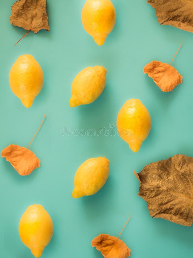 Lemons and Fall Leaves Pattern on Green Stock Photo - Image of vertical ...