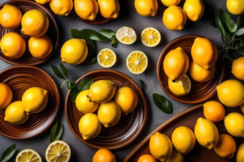 Lemons on a Gray Backdrop, Luscious Fruit, and an Earthenware Platter ...