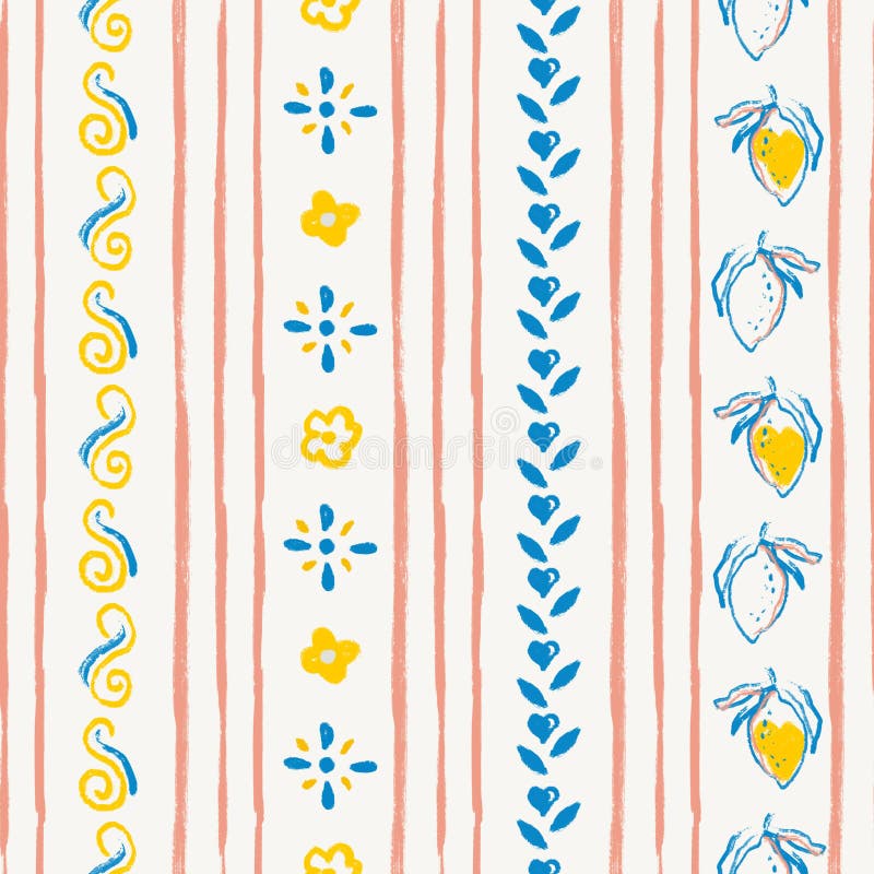 Lemons Hand Drawn Striped Wallpaper Seamless Pattern Design for Textile ...