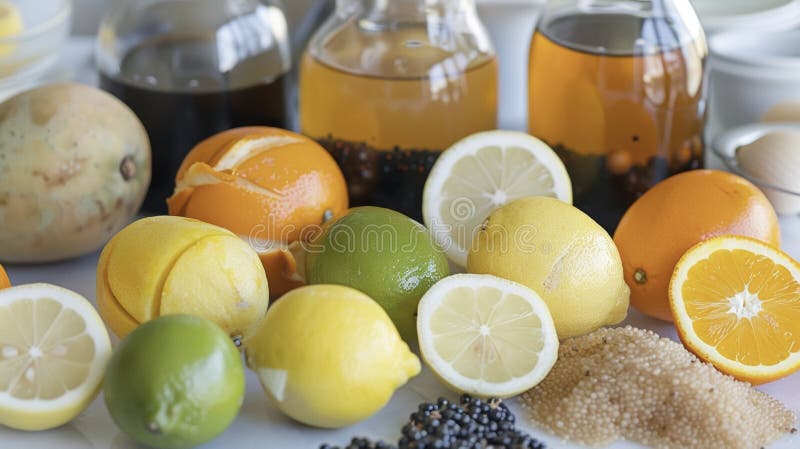 Lemons, Lemonade, and Assorted Ingredients Displayed on a Table Stock ...