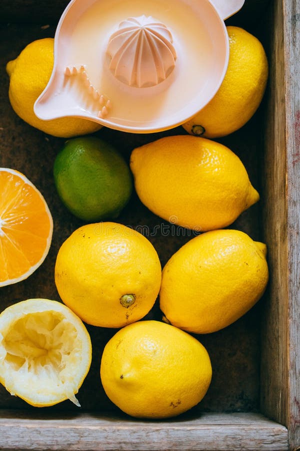 Lemons, Lime, Orange in a Wooden Box Stock Image - Image of healthy ...
