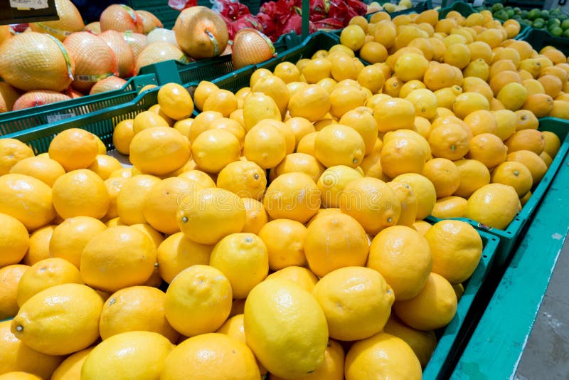 Lemons at the Market stock image. Image of retail, basket - 136271919