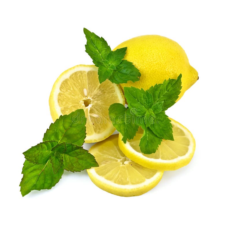 Lemons with mint stock photo. Image of lemon, juicy, cutout - 23087996