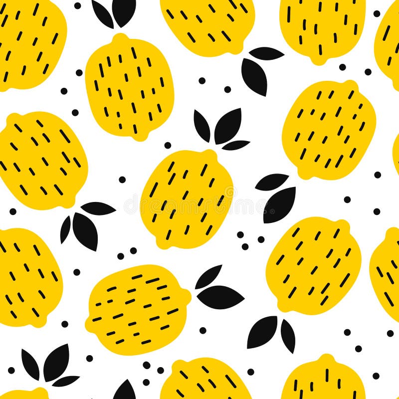 Lemons Print. Yellow Lemon Seamless Pattern. Citrus Stock Illustration ...