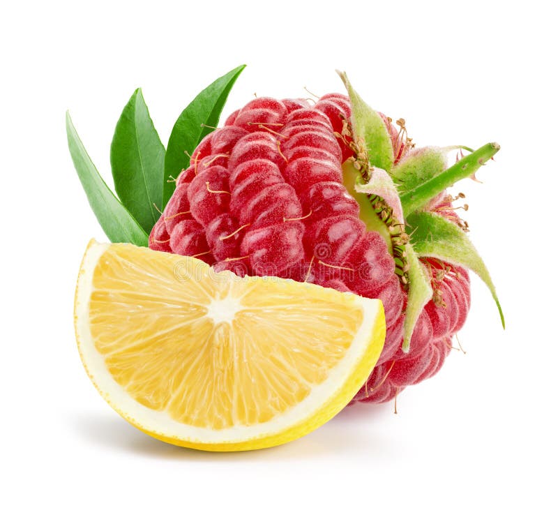 Lemons and Raspberries Isolated on the White Background Stock Photo ...