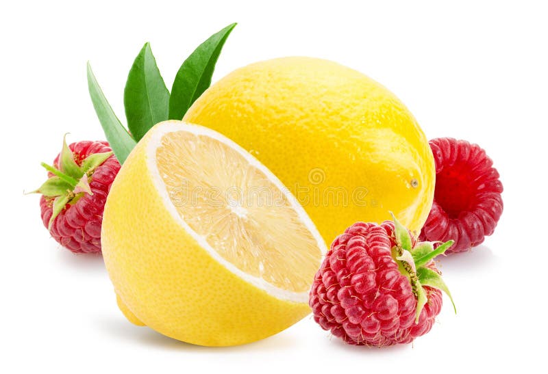 Lemons and Raspberries Isolated on the White Background Stock Photo ...