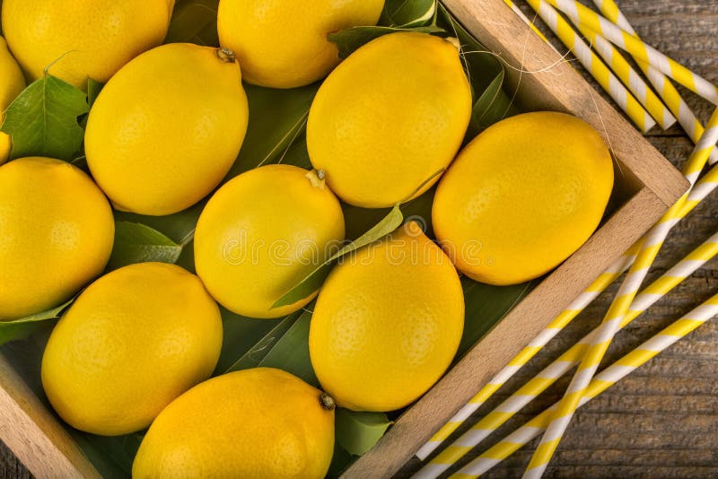 Lemons on rtable stock image. Image of slice, leaf, leaves - 153950903