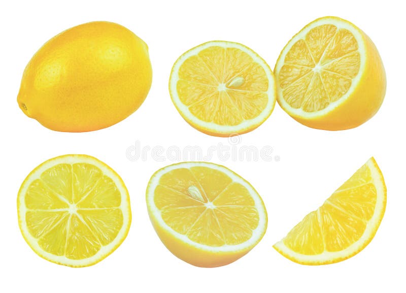 Lemons Side View Isolated on White Background. Set of Lemon Fruit Stock ...