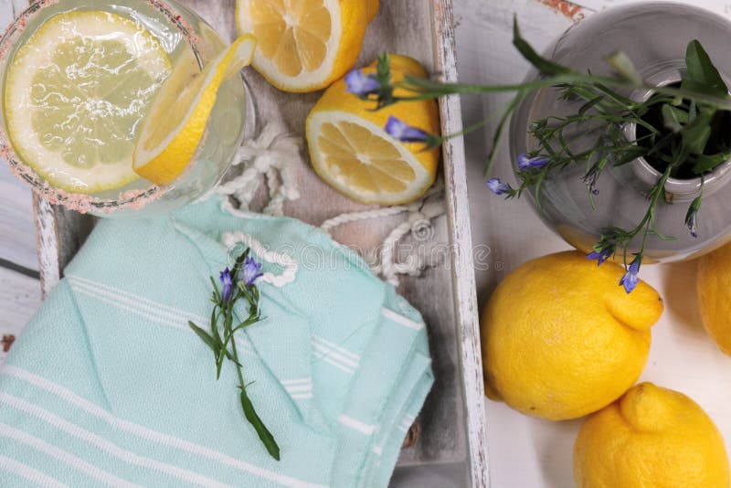 Lemons in a Tray with Lemonade Stock Photo - Image of homemade, yellow ...