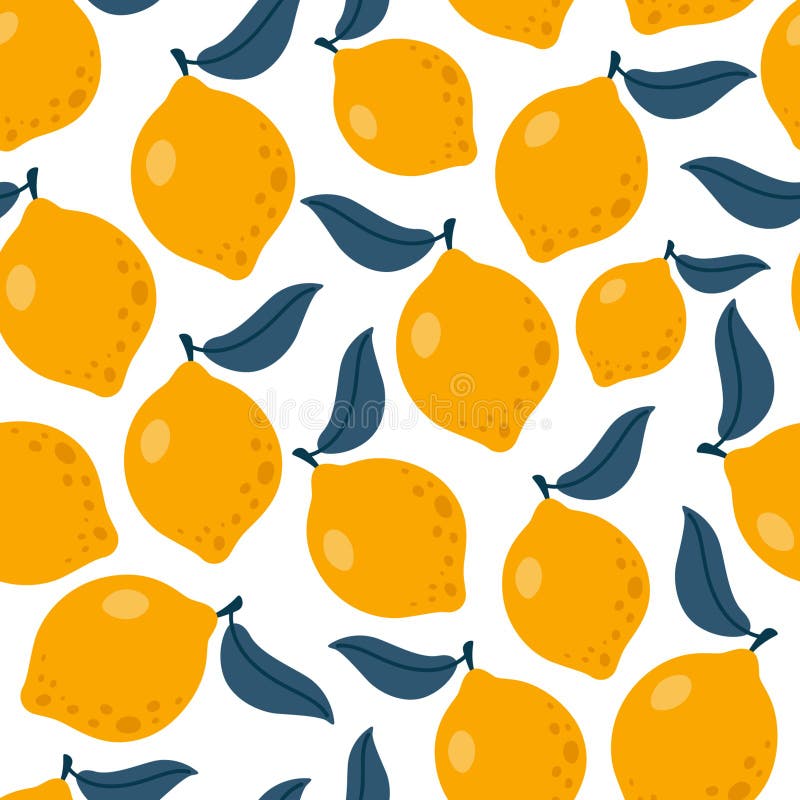Lemons Tropical Summer Seamless Pattern. Citruses with Leaves Repeating ...