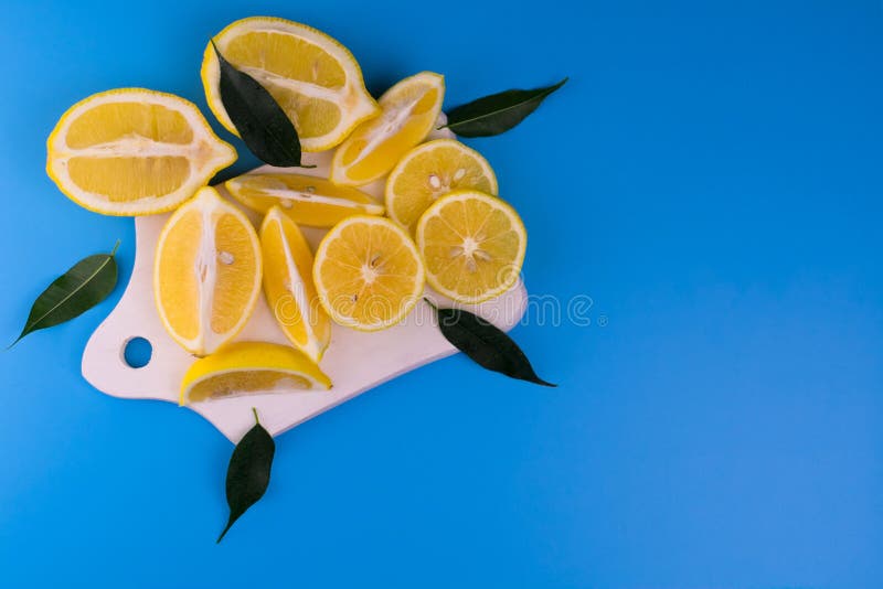 Lemons White Board Light Blue Background Top View Copy Space Stock ...