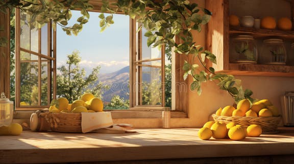 The Lemons on the Window. Bunch of Lemons on the Table in Front of the ...