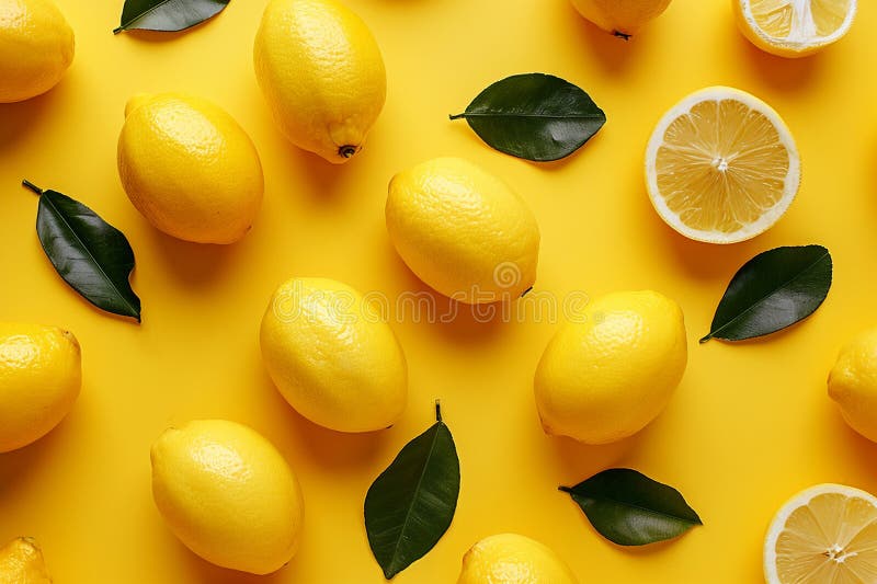 Lemons on Yellow Pattern. Juicy Summer Yellow Pattern of Sour Lemons ...
