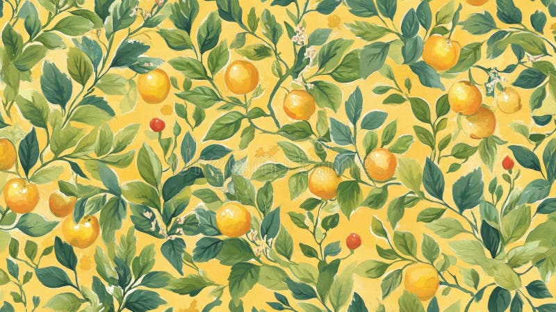 Lemony Fresh Citrus Grove Pattern Bright Yellow Background Design for ...