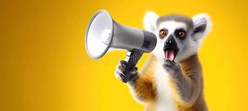 Lemur Animal Announcing Using Hand Speaker. Notifying, Warning ...