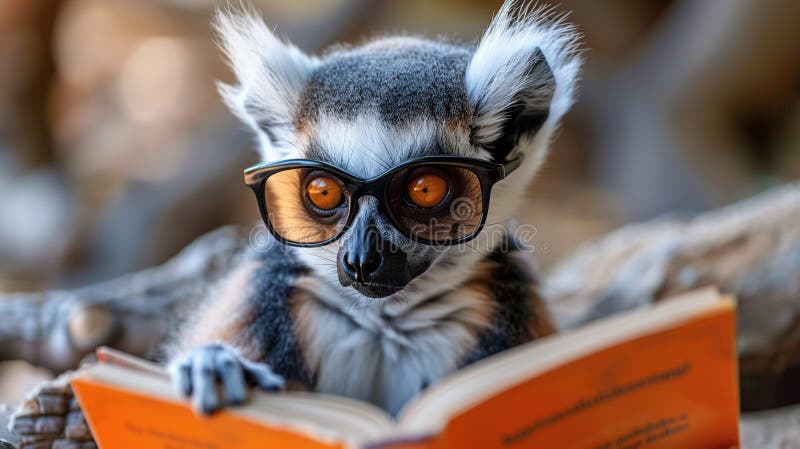 Lemur Reading a Book stock illustration. Illustration of closeup ...