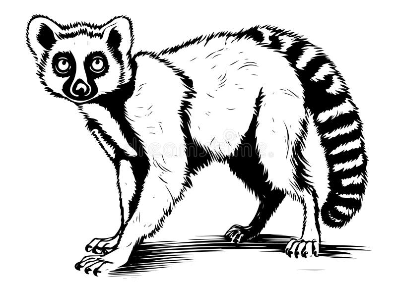 Lemur Sketches, Outline with White Background, Hand Drawn Stock Vector ...