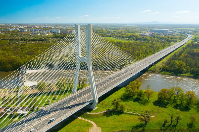 A Lengthy Pylon Bridge Extends Across the Oder River, Casting Its ...