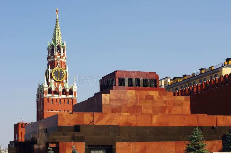 Lenin Mausoleum and Kremlin`s Tower at Red Square Stock Photo - Image ...
