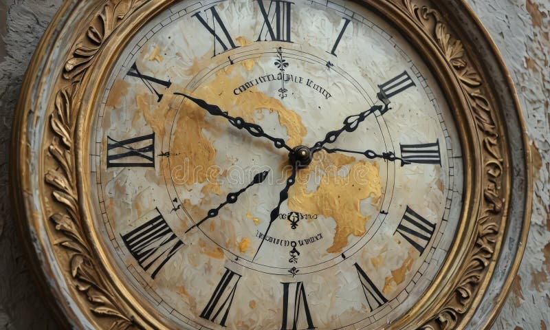 Clock with world map on it stock illustration. Illustration of history ...