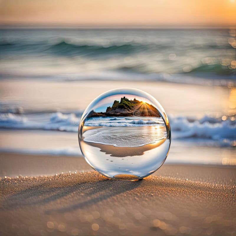 Lens Ball Reflecting Ocean Coast Stock Image - Image of bubble, frothy ...