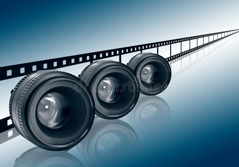 Lens & Film Strip on Blue Background Stock Photo - Image of graphics ...