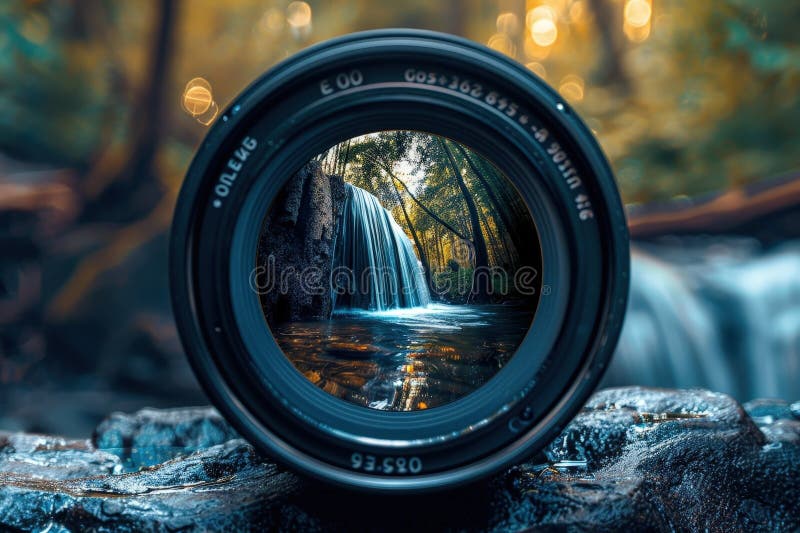A Lens is Focused on a Waterfall Stock Image - Image of lens ...