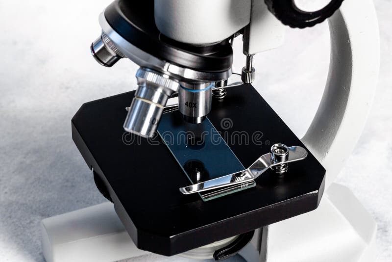Lens of Microscope Close Up. Research in Scientific Medical Laboratory ...