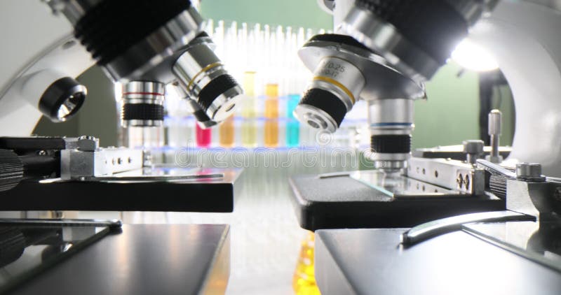 Microscopes Stand in Laboratory Ready for Research Stock Footage ...