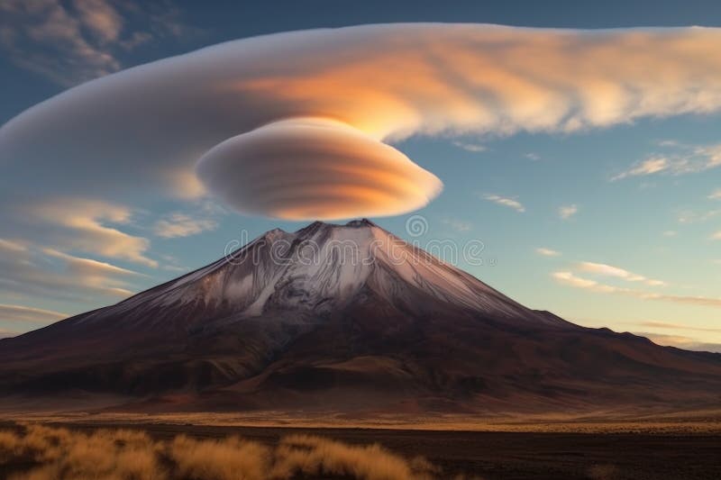 Lenticular Clouds Hovering Above a Volcanic Peak Stock Photo - Image of ...