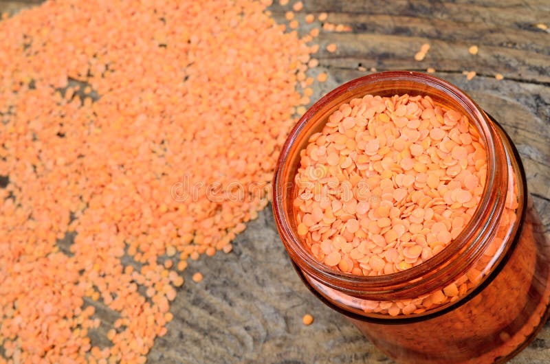 Lentil in jar on table stock image. Image of protein - 81958699