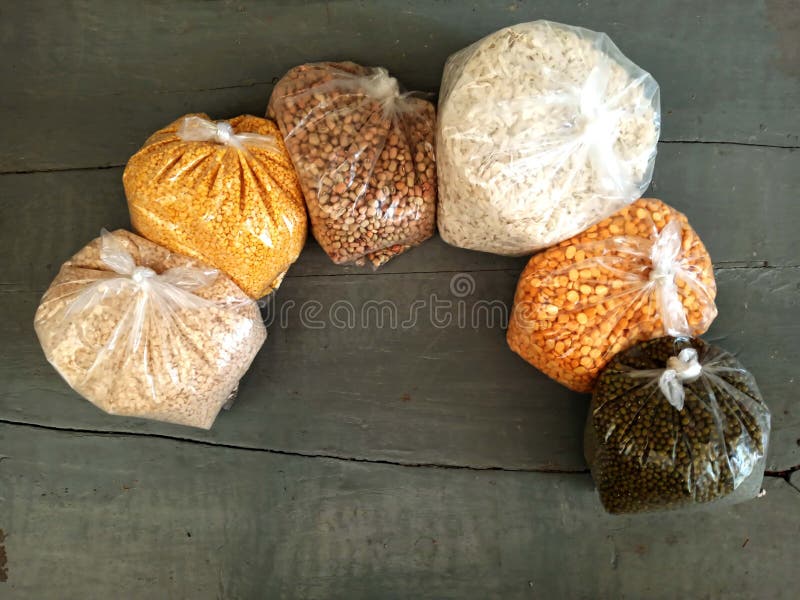 Lentils Assorted Packets and Puffed Rice Packet Arranged Neatly on a ...