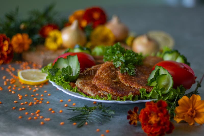 Lentils, Cutlets, Vegan Dishes Stock Photo - Image of lunch, dessert ...