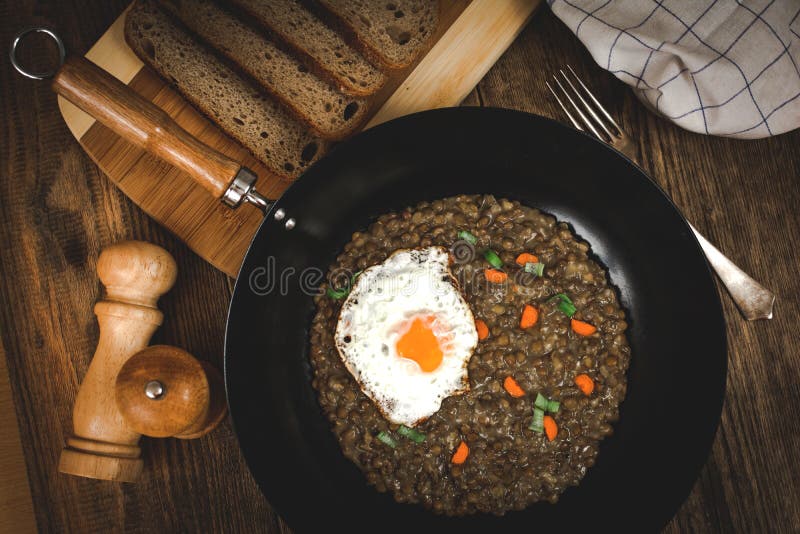 Lentils with egg stock photo. Image of dinner, dietary - 65774088