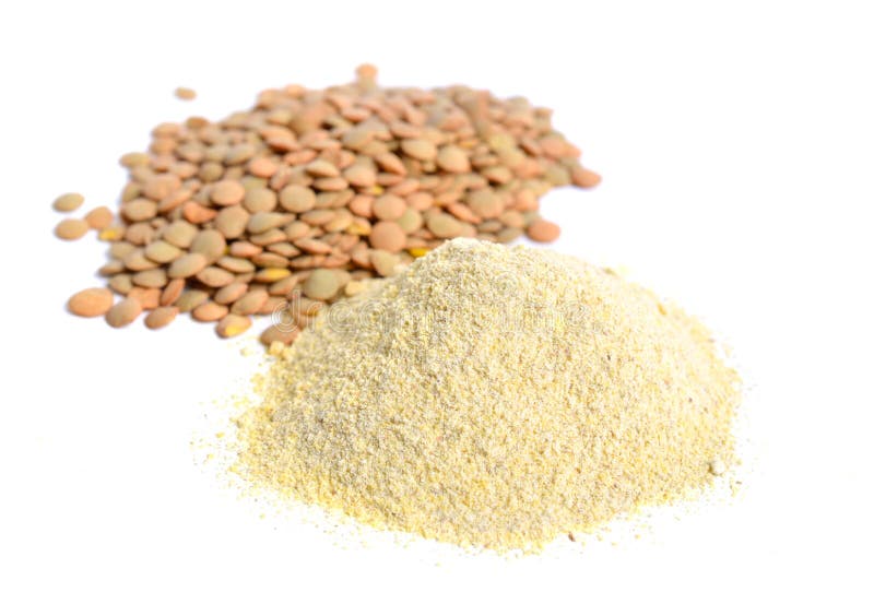 Lentils Flour with Lentil Grains Isolated on White Background Stock ...