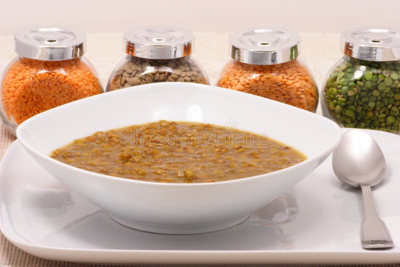 Lentils plate stock photo. Image of spoon, legumes, placemat - 4564700