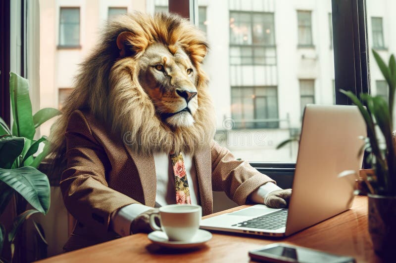 Leo in a Business Suit Works in the Office at the Computer. Corporate ...