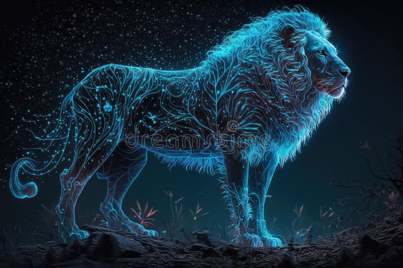 Leo Constellation, Neon Lion. Generative AI Stock Illustration ...
