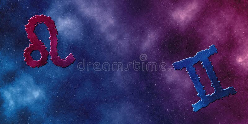 Leo and Gemini Compatibility Stock Illustration - Illustration of magic ...