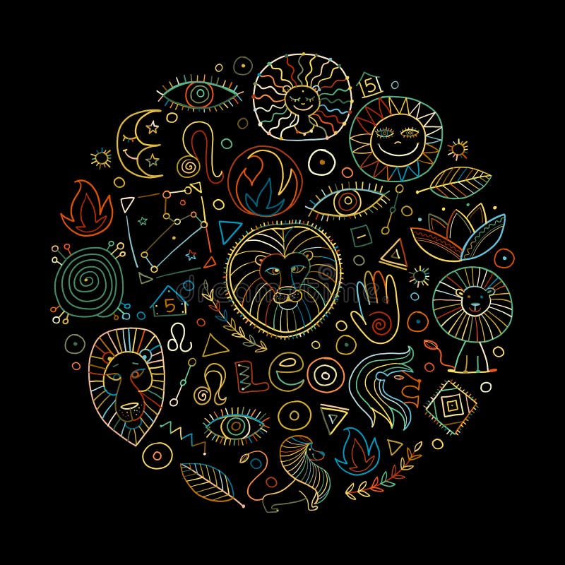 Leo Zodiac Sign. Background with Design Elements Stock Vector ...