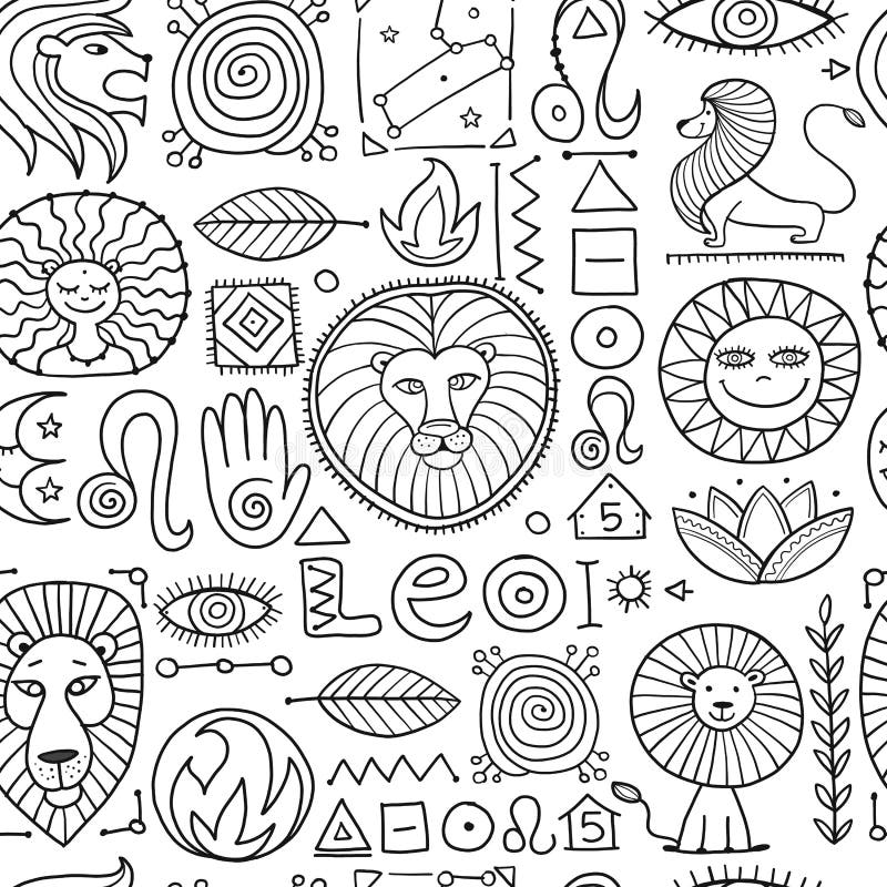 Leo Zodiac Sign. Seamless Pattern Background for Your Design Stock ...