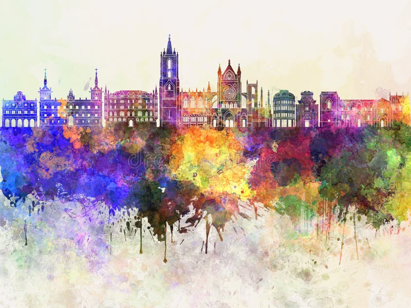 Leon skyline in watercolor stock illustration. Illustration of splatter ...