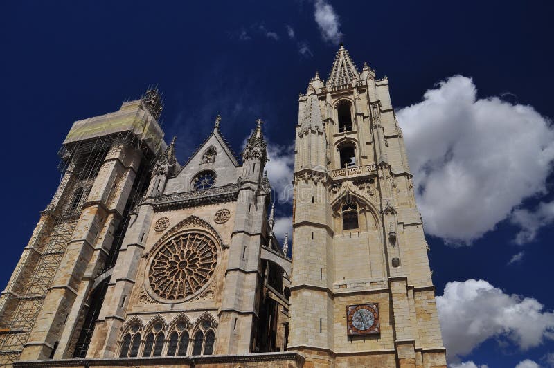 Leon, Spain. Gothic Cathedral Stock Image - Image of santiago, bell ...